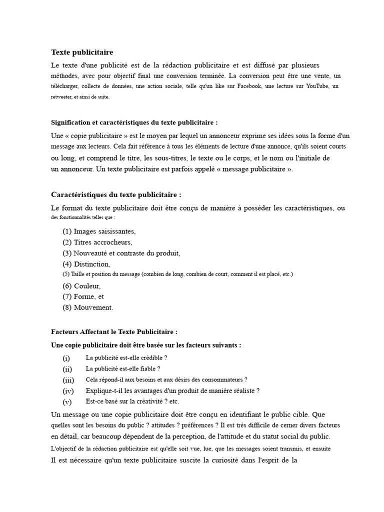 Exemples de textes publicitaires gratuits | PDF | Publicité