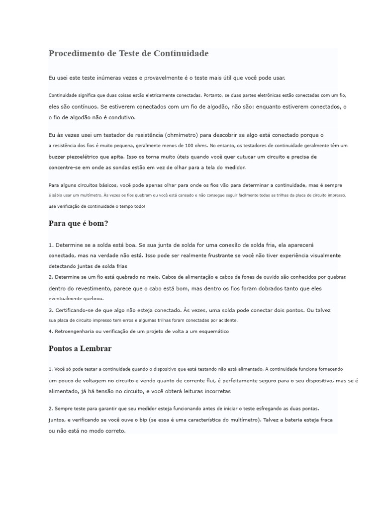 Procedimento de Teste de Continuidade - Nota para Alunos | PDF | Rede ...