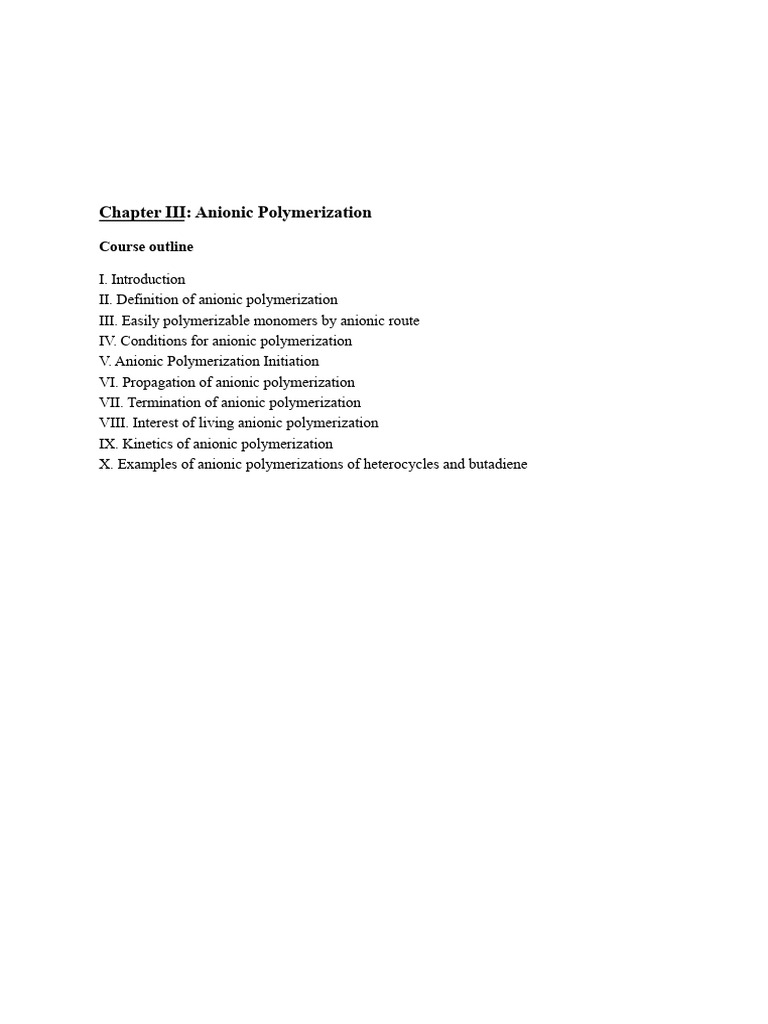 Chapter III Anionic Polymerization | PDF | Polymerization | Copolymer