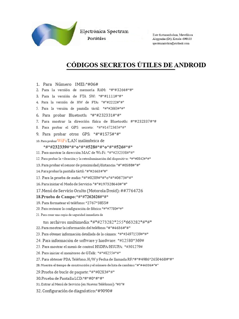 Códigos Secretos Útiles para Android | PDF
