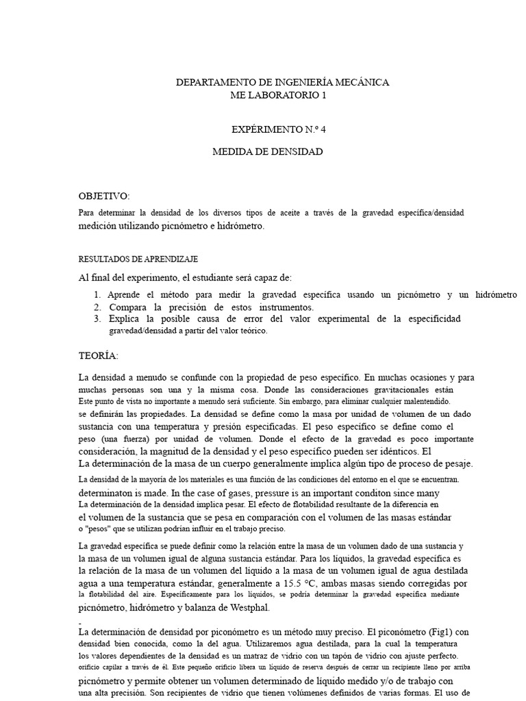 Laboratorio en Línea - Lab1 Experimento 4 Medición de La Densidad | PDF | Medición | Densidad