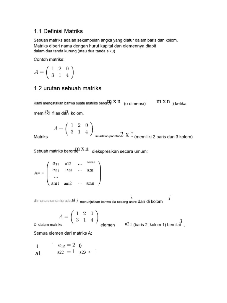 Matriks_tipe dan operasi_penjumlahan_pengurangan_perkalian | PDF