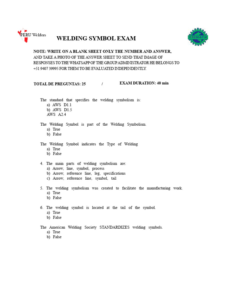 Welding Symbols Exam | PDF