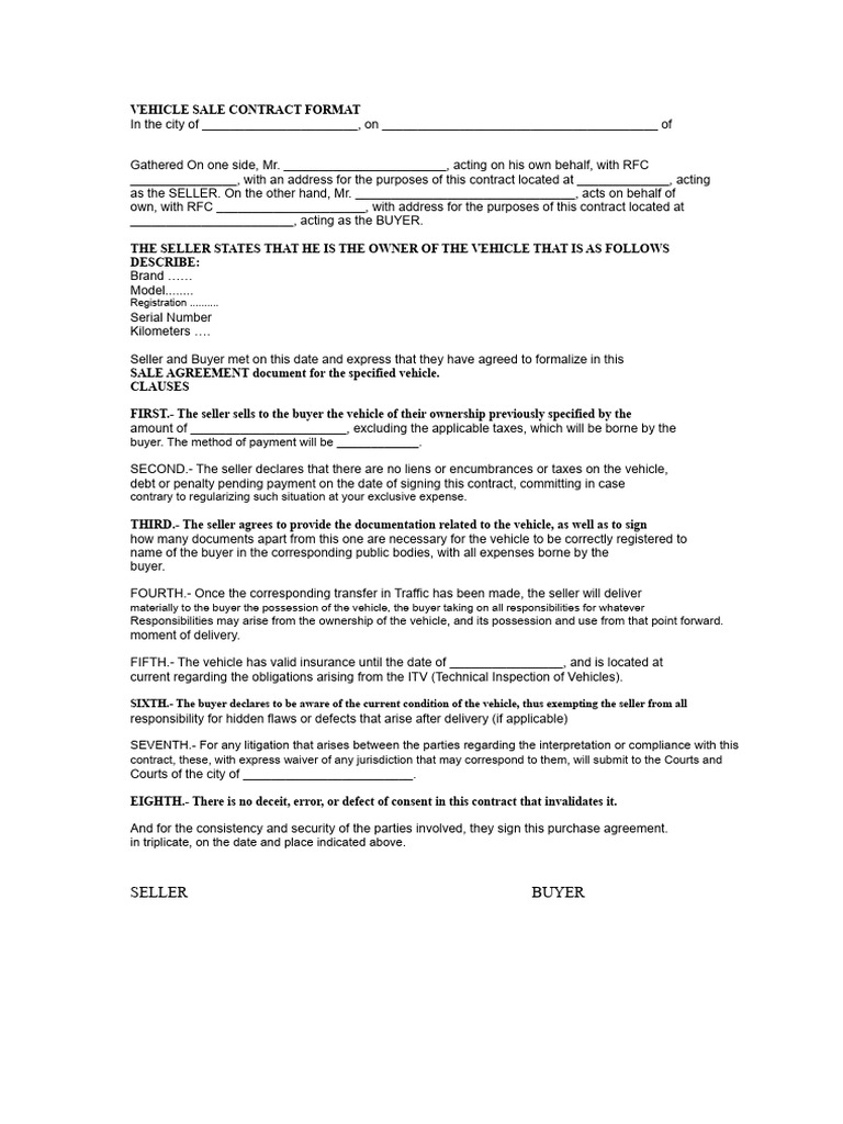 Vehicle Sale Contract Template | PDF | Procurement | Business Law