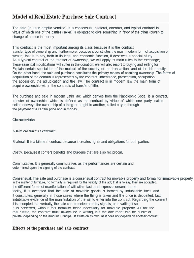 Real Estate Purchase and Sale Contract Model | PDF | Property | Prices