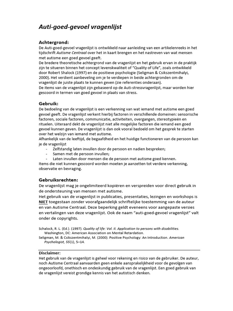Autismevragenlijst Auti Goed Gevoel | PDF