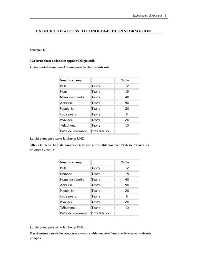 Exercices Access 0506 | PDF | Bases de données | Gestion informatique