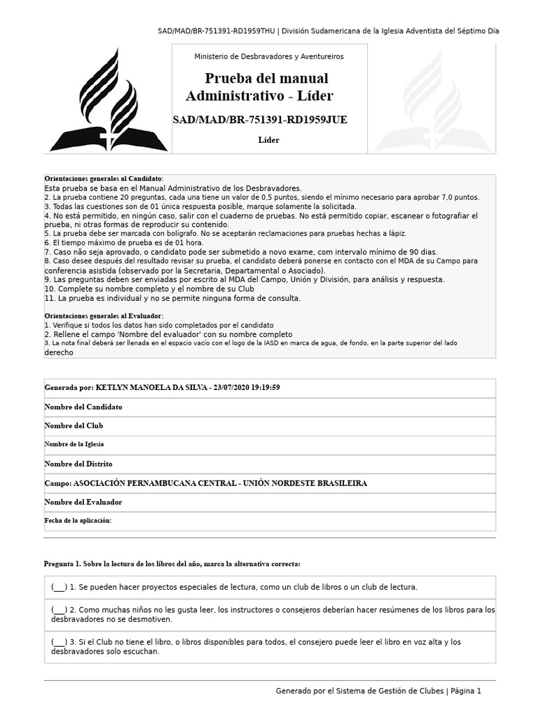 Prueba Manual Adm - Líder | PDF | Jesús