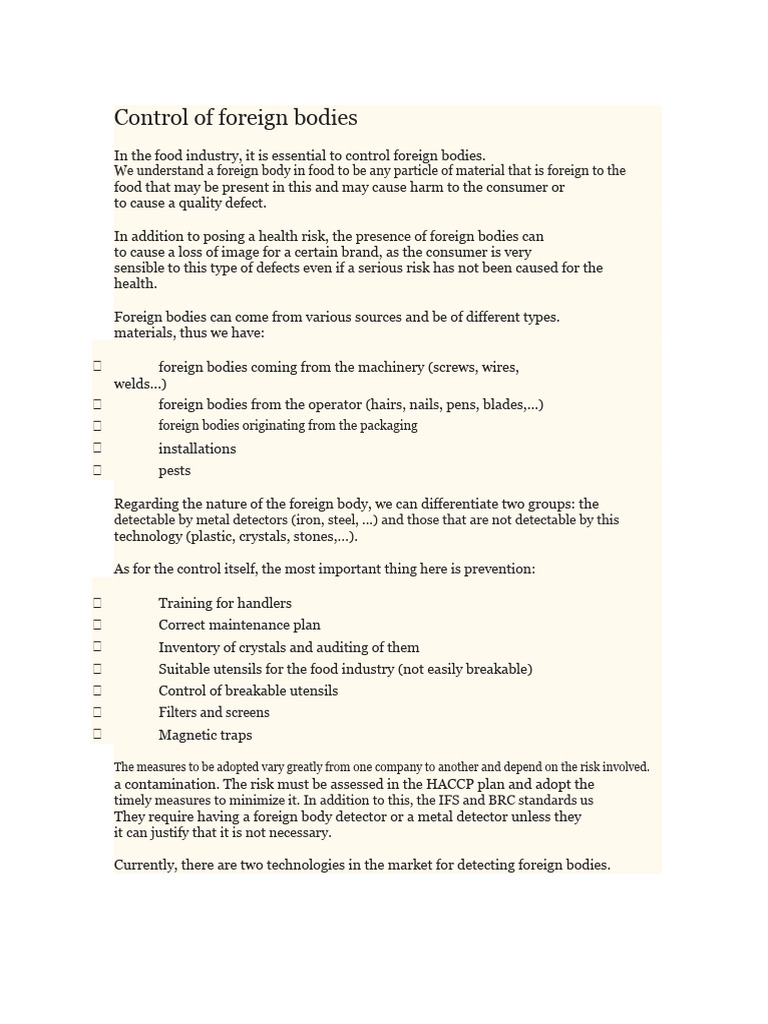 Foreign Body Control in Food Industry | PDF | Metals | Sensor