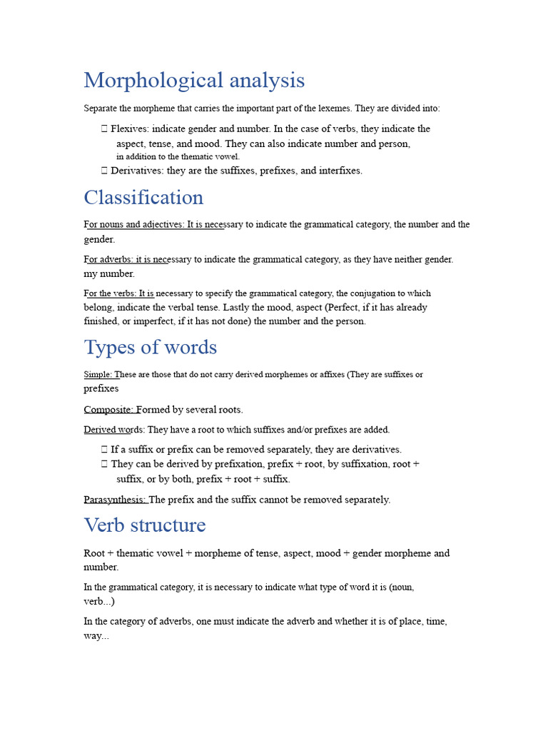 Morphology Notes 4 ESO | PDF | Morphology (Linguistics) | Word