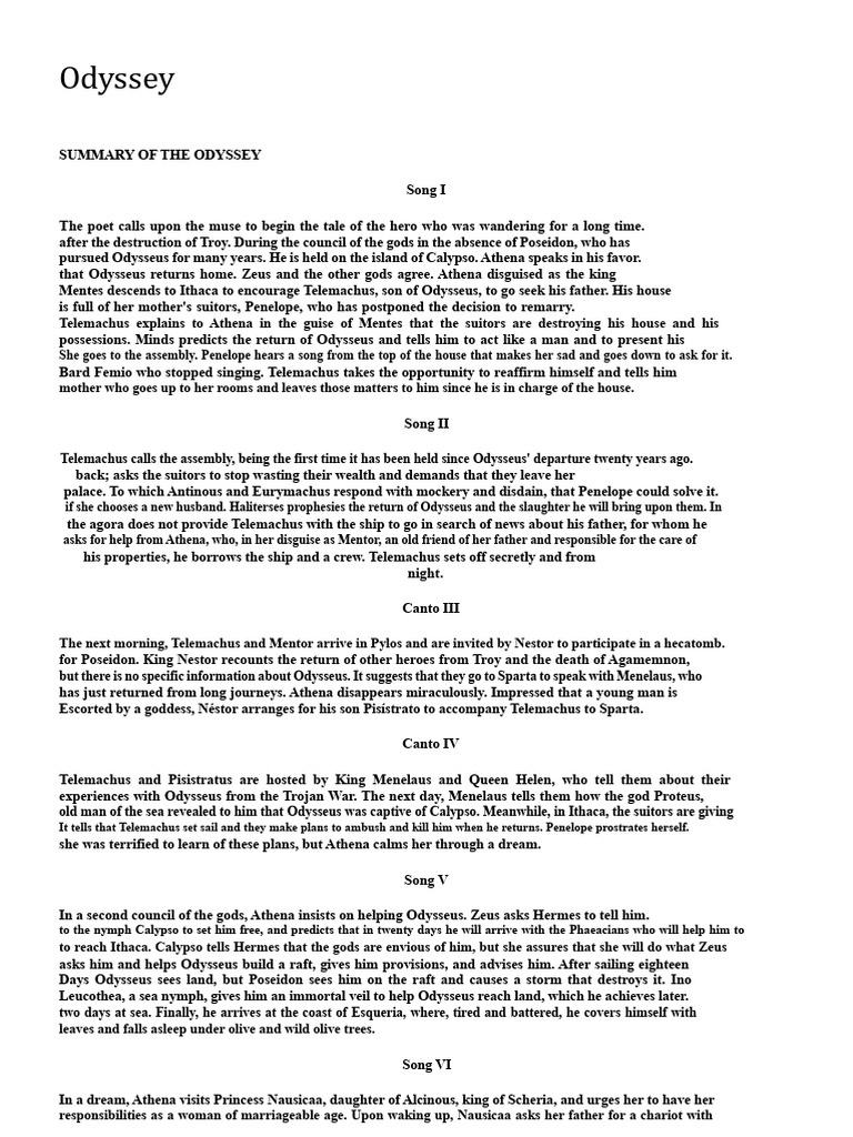 Summary of The Odyssey - Sebastian | PDF | Odyssey | Odysseus