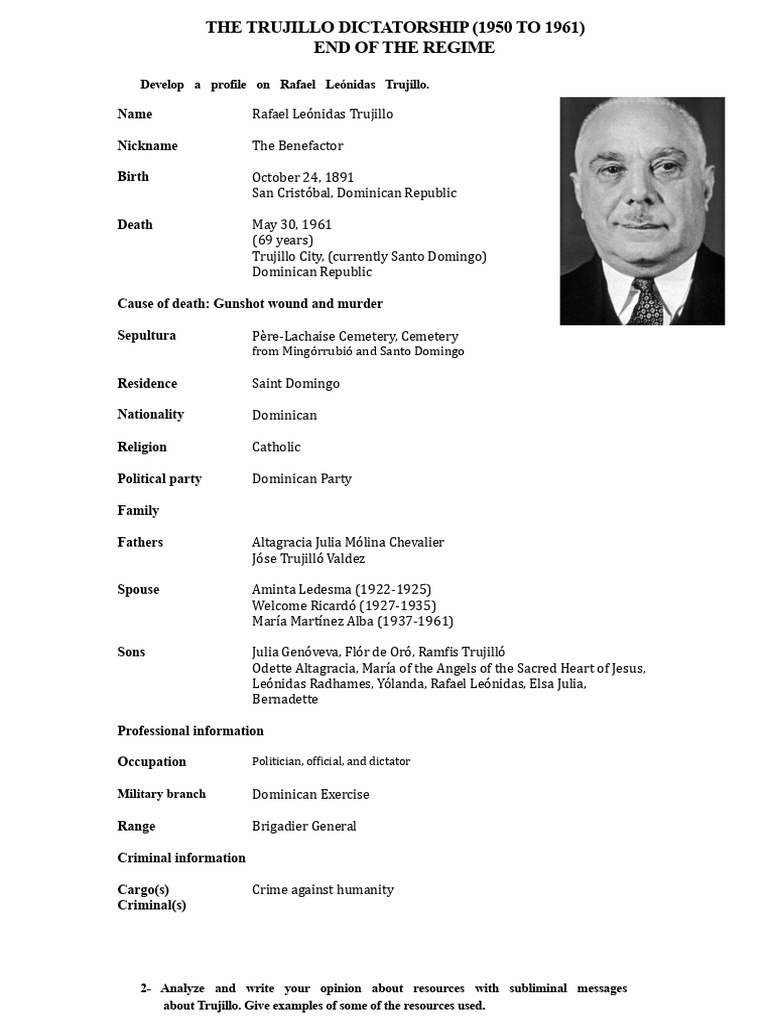 Trujillo's Dictatorship (1950 To 1961) | PDF