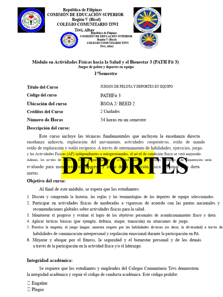 PATHFit 3 Deportes | PDF | Defensor (Asociación de Fútbol) | Educación ...