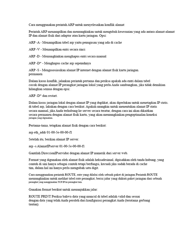 Cara Menggunakan Perintah ARP untuk Menyelesaikan Konflik Alamat | PDF