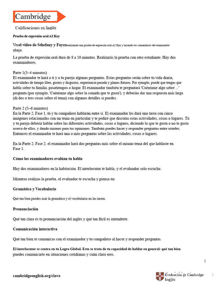 Examen de Conversación A2 | PDF