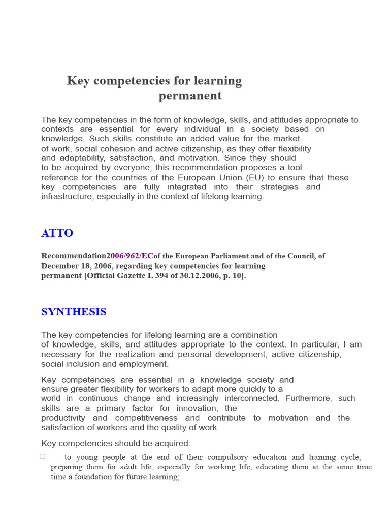 European Key Competences | PDF | Communication | Learning
