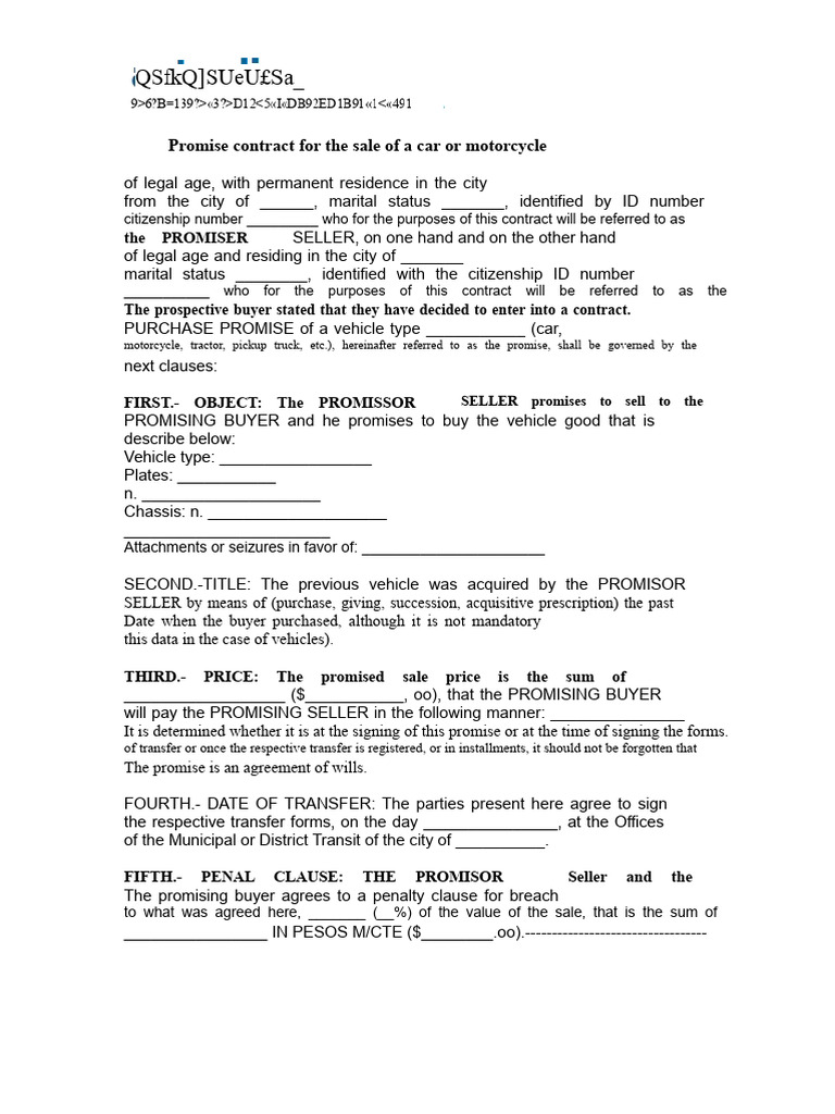 Promise Contract For The Sale of A Vehicle or Motorcycle | PDF | Taxes ...
