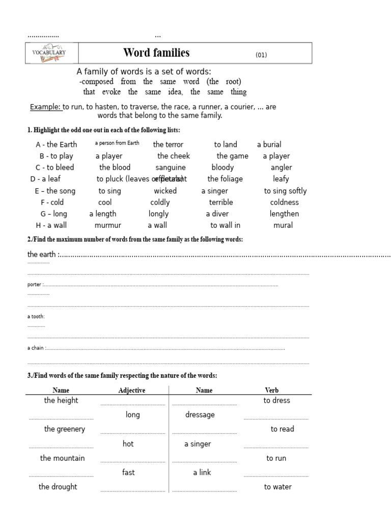 Word Families 01 | PDF | Linguistics | Linguistic Morphology