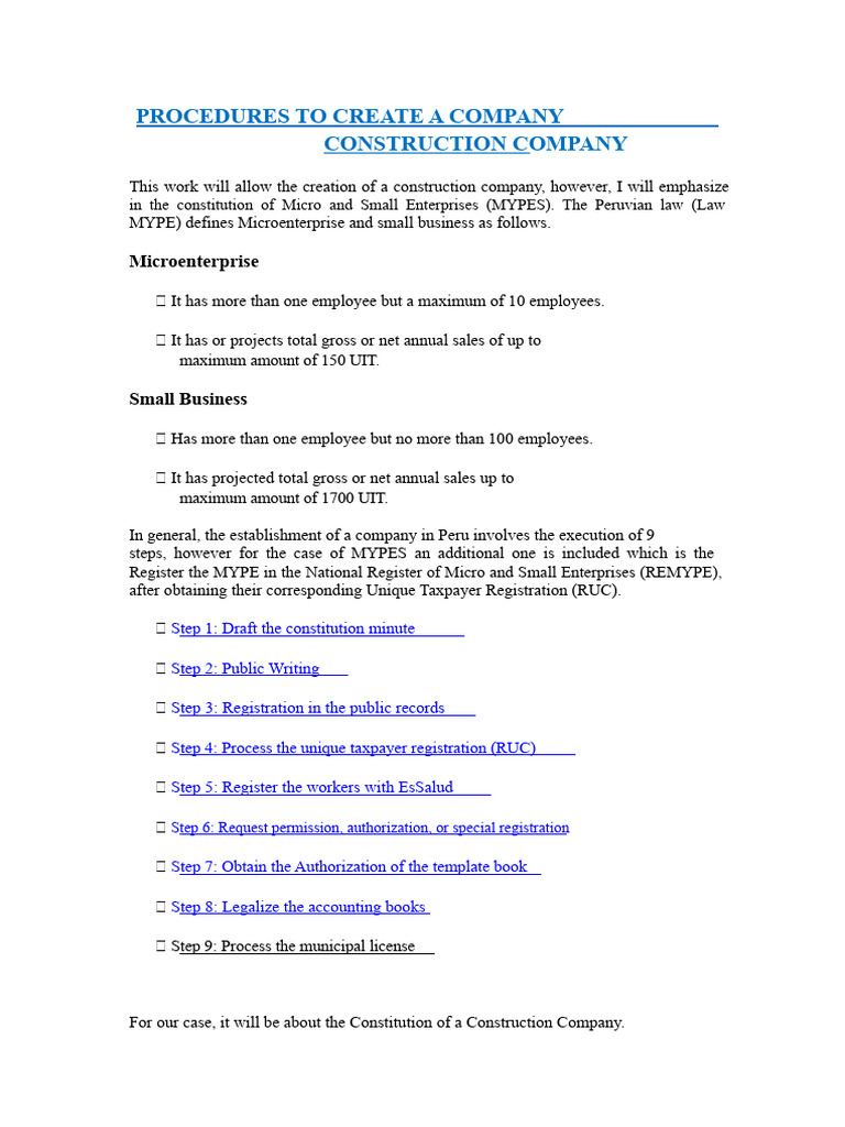 Procedures To Create A Construction Company | PDF | Employment | Payroll