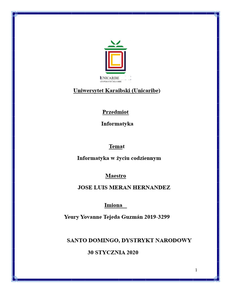 Praca Końcowa Informatyka W Życiu Codziennym | PDF