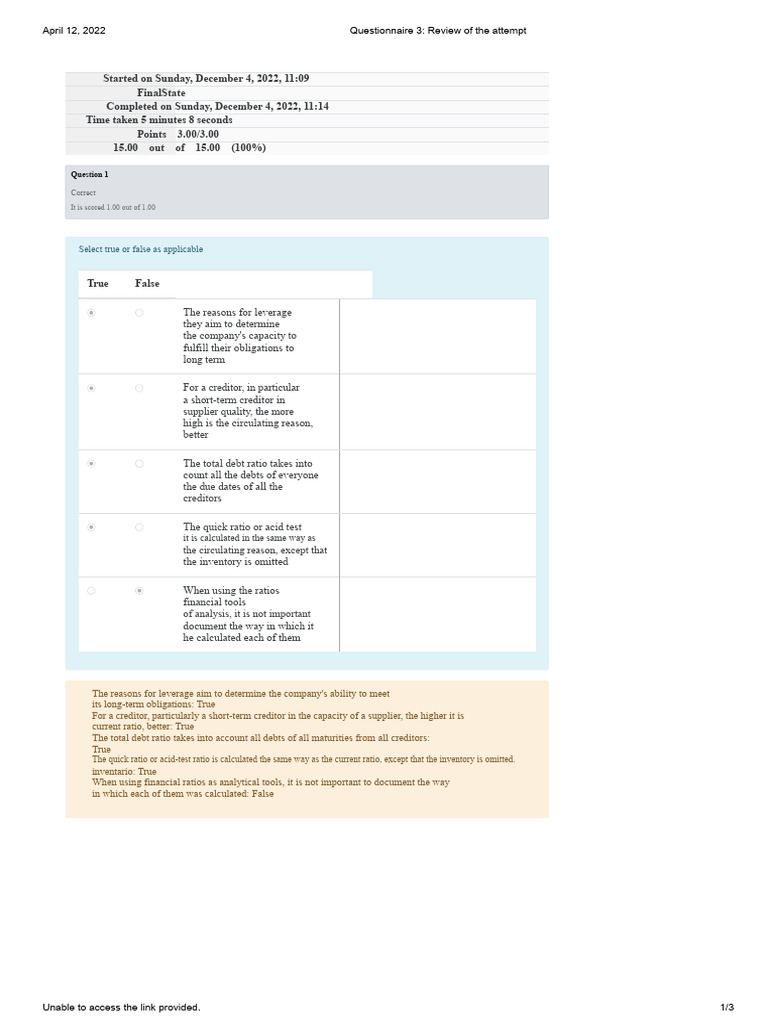 Questionnaire 3 - Review of The Attempt | PDF | Debt | Leverage (Finance)