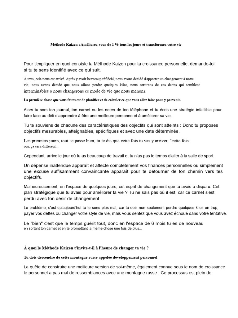 Méthode Kaizen : Améliorez-vous quotidiennement | PDF | Peur