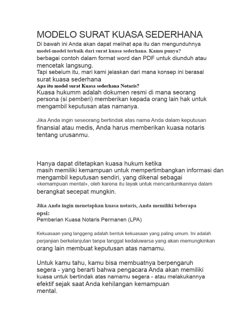 Model Surat Kuasa Sederhana | PDF