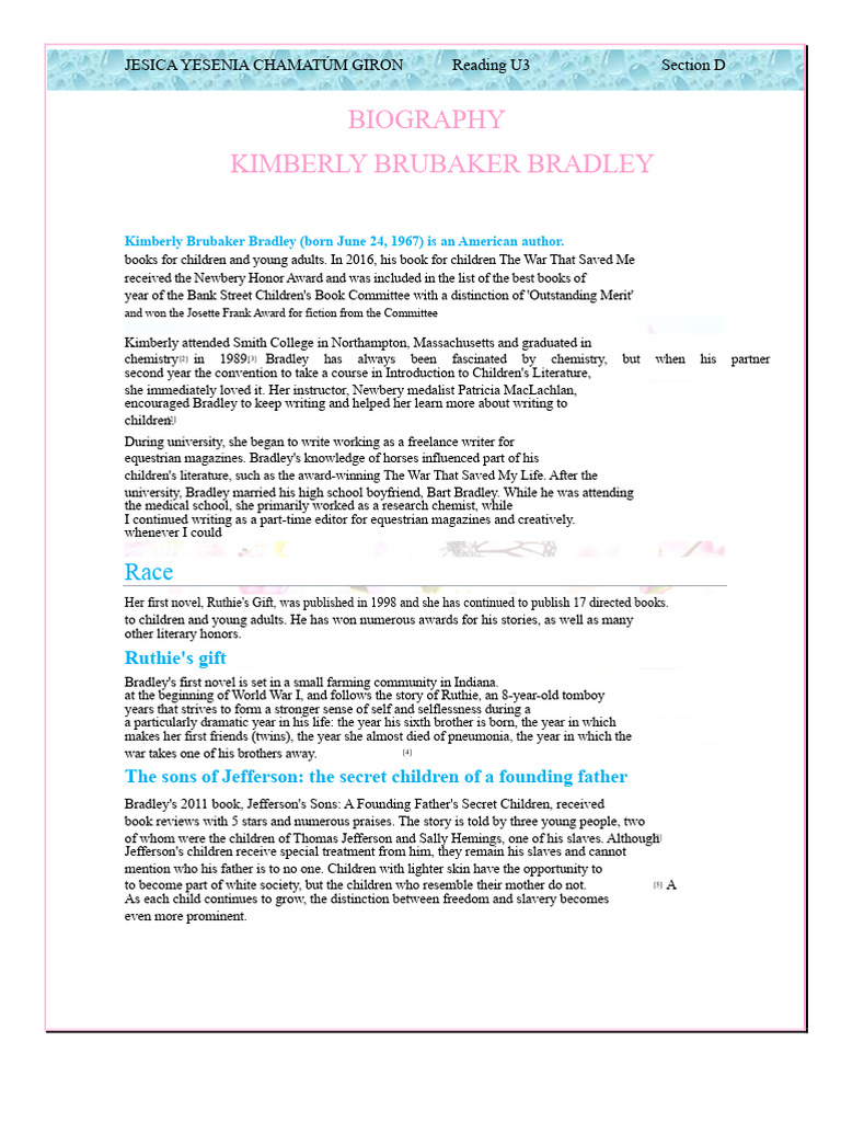 Biography of Kimberly Brubaker Bradley | PDF