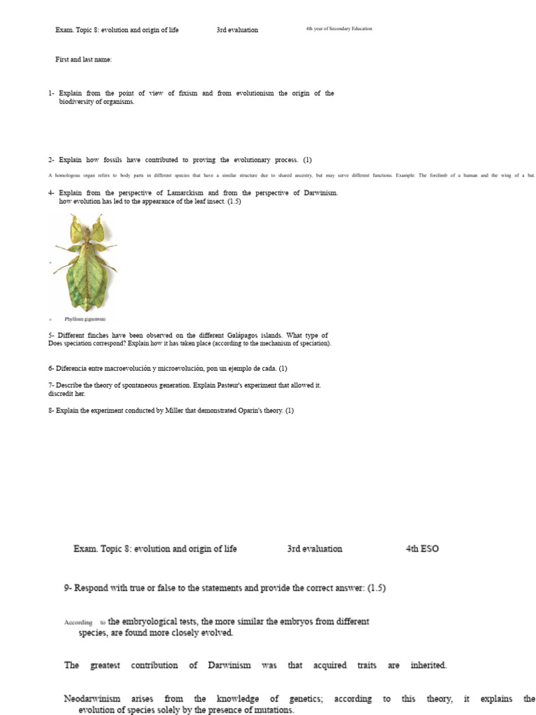 Evolution Exam Pdf