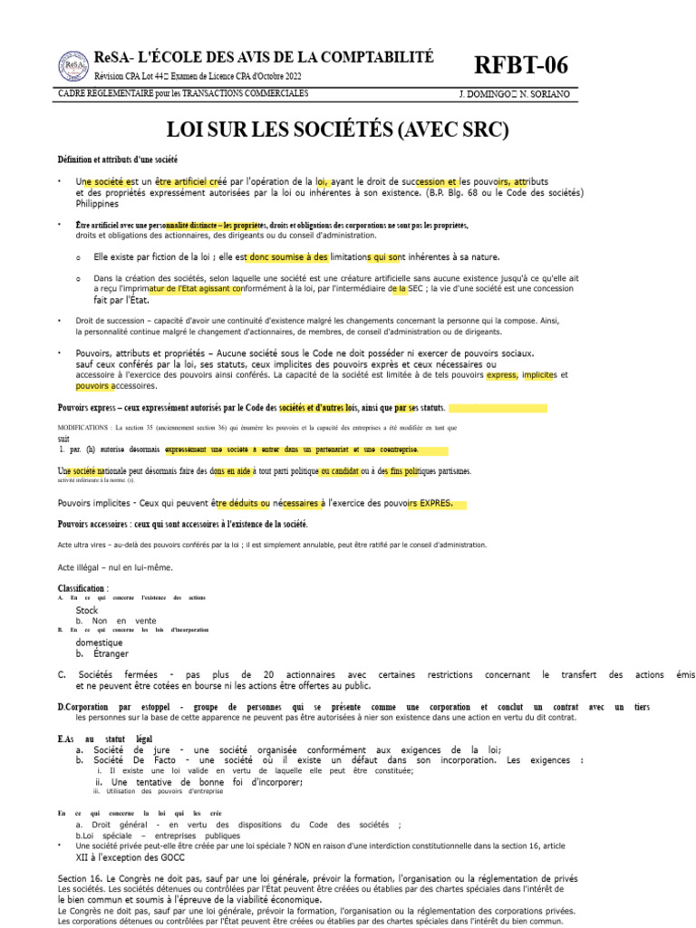 RFBT-06 (Sociétés) PDF | PDF | Action (Finance) | Actionnaire