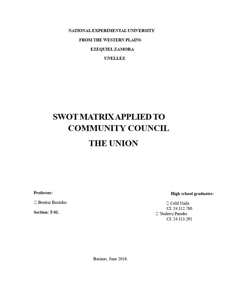 SWOT Matrix Community Council La Unión | PDF