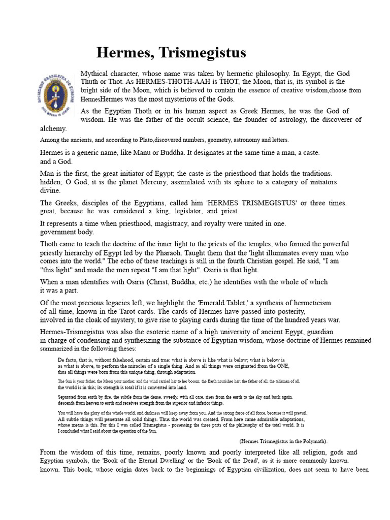 Hermes, Trismegistus | PDF | Hermeticism | Hermes Trismegistus