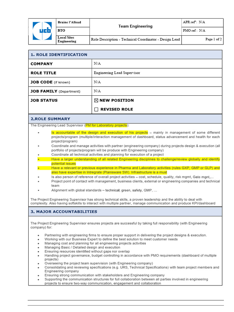 Engineering Lead Supervisor (2) Fiche de Poste | PDF | Engineering ...