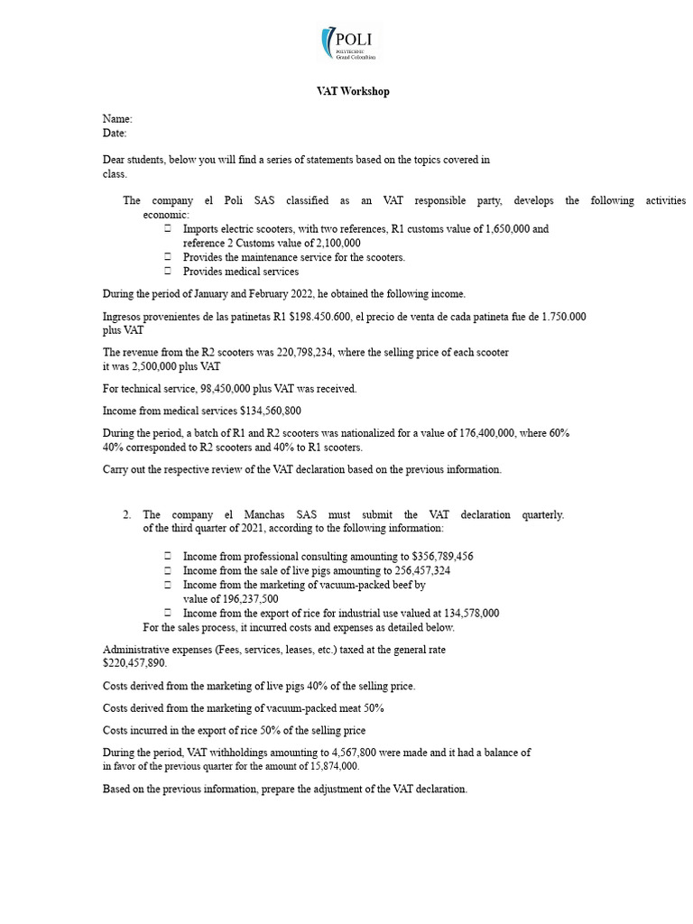 VAT Declaration Workshop Overview | PDF | Value Added Tax | Taxes
