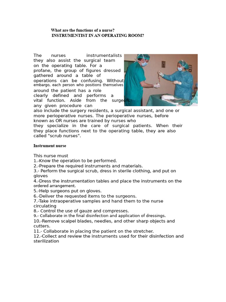 Functions of A Surgical Nurse | PDF | Medicine | Medical Specialties