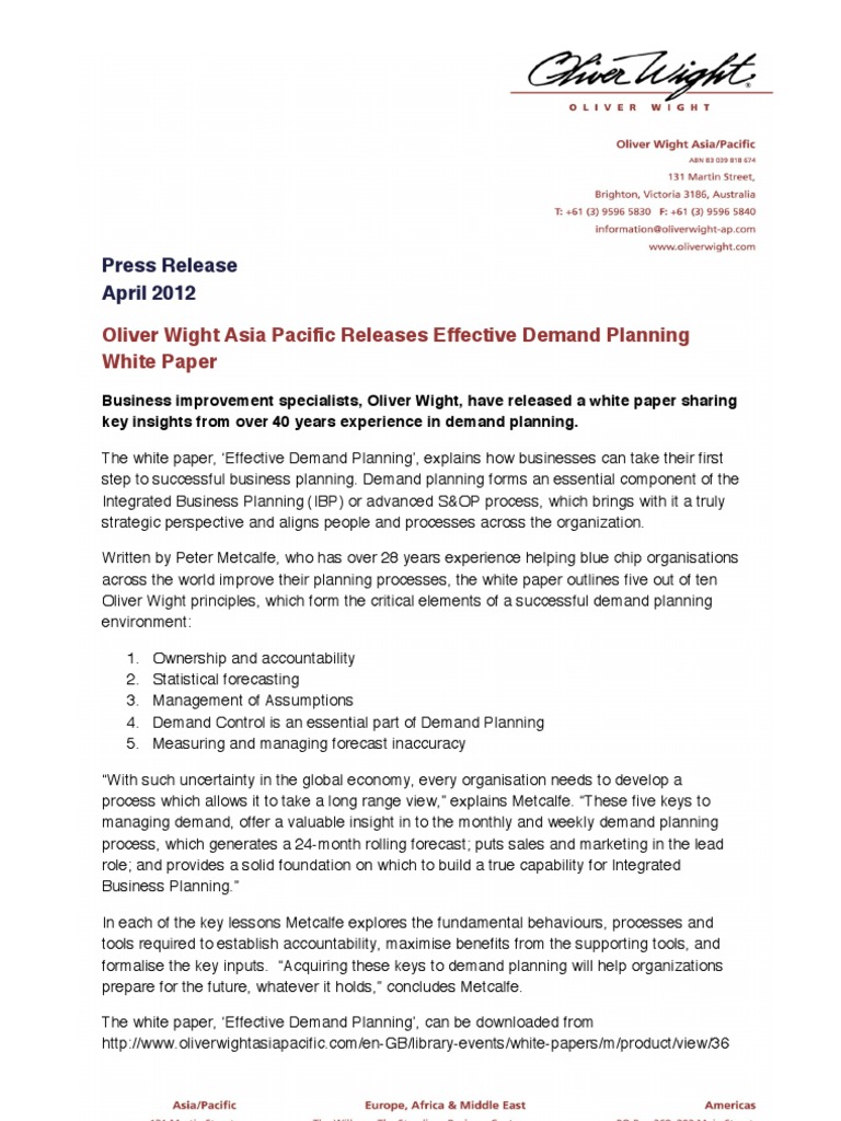 Download Effective Demand Planning White Paper | PDF | Supply Chain ...