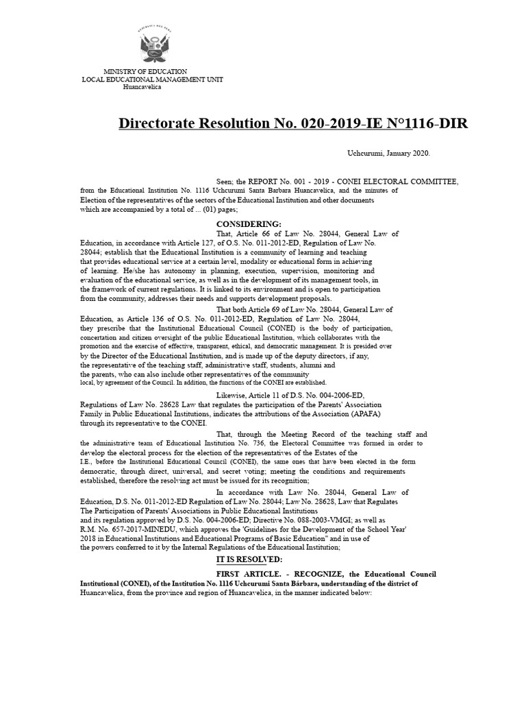 Resolution of Recognition of Conei and Apafa 2020 | PDF ...