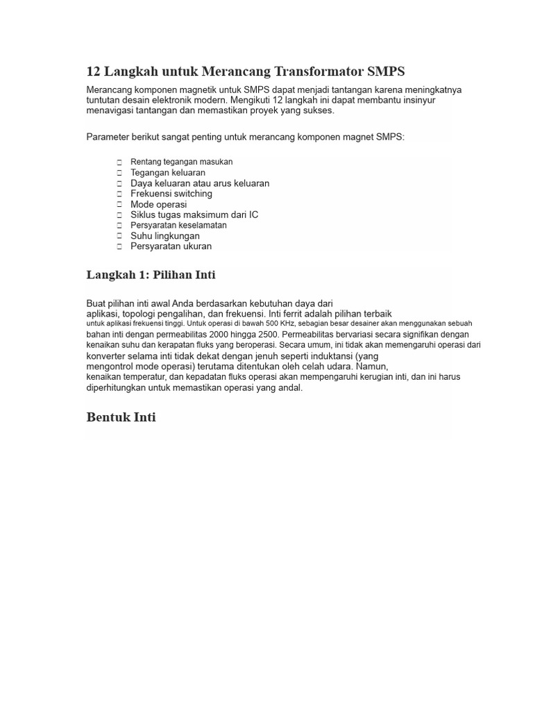 12 Langkah Untuk Merancang Transformator SMPS | PDF