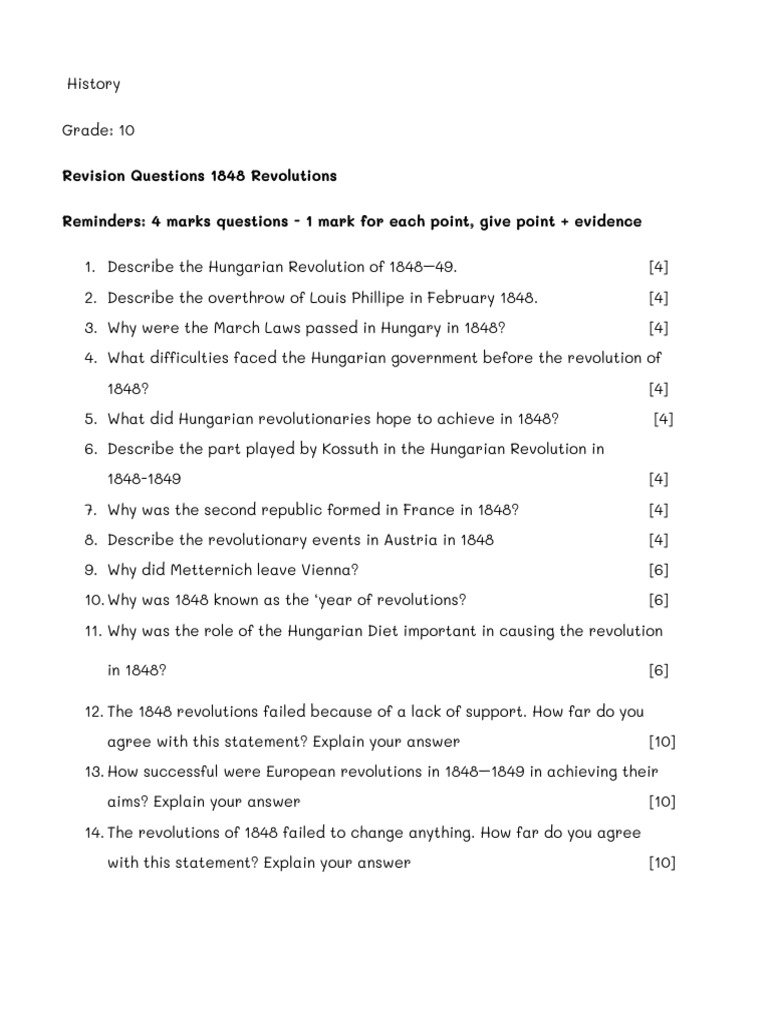 Revision Questions Grade 10 | PDF