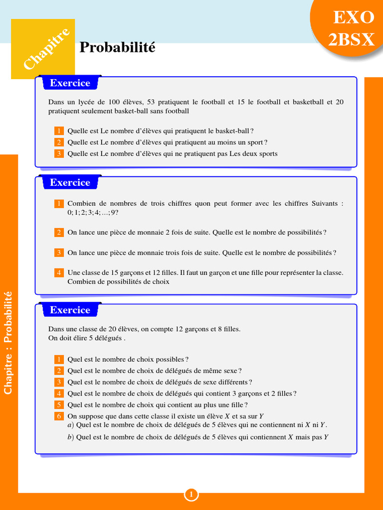 Exercices de Probabilité et Combinatoire | PDF | Probabilité | Loi de ...