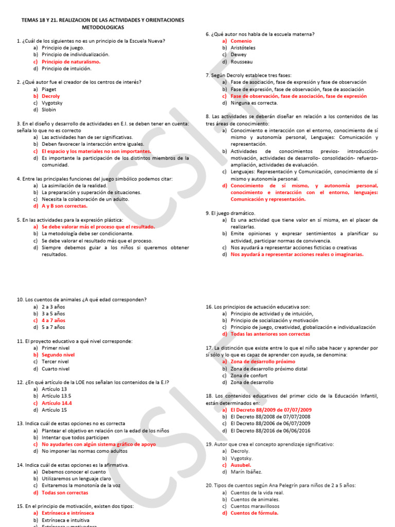 Cuestiones 18-21 Corregidas | PDF | Plan de estudios | Aprendizaje