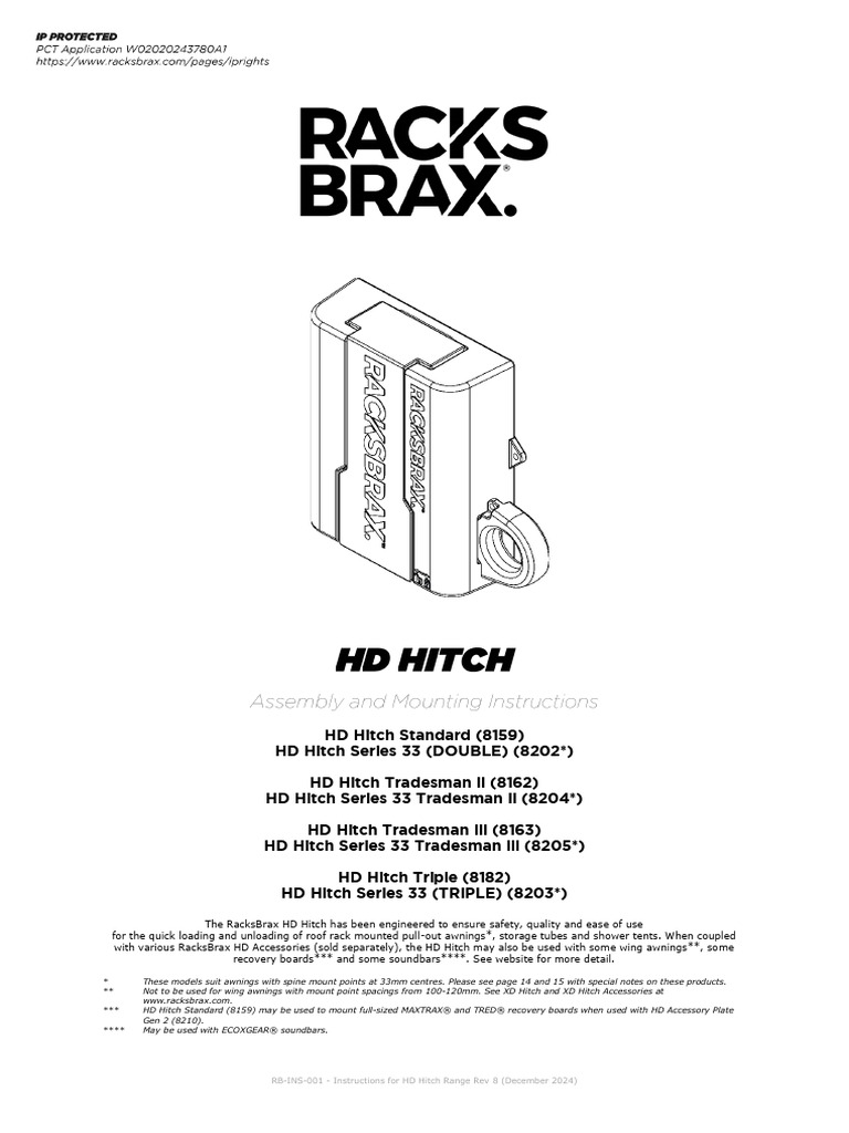 RB-INS-001 - Instructions For HD Hitch Range Rev 8 | PDF | Screw | Wound