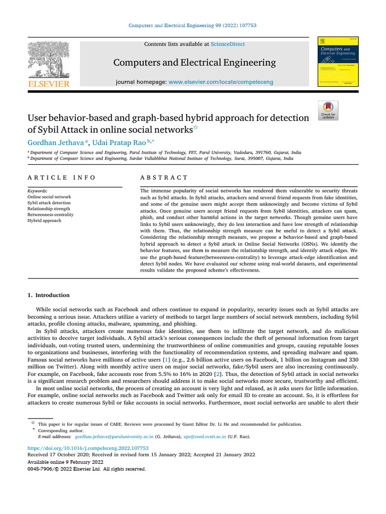 User Behavior-Based and Graph-Based Hybrid Approach For Detection of Sybil Attack in Online ...