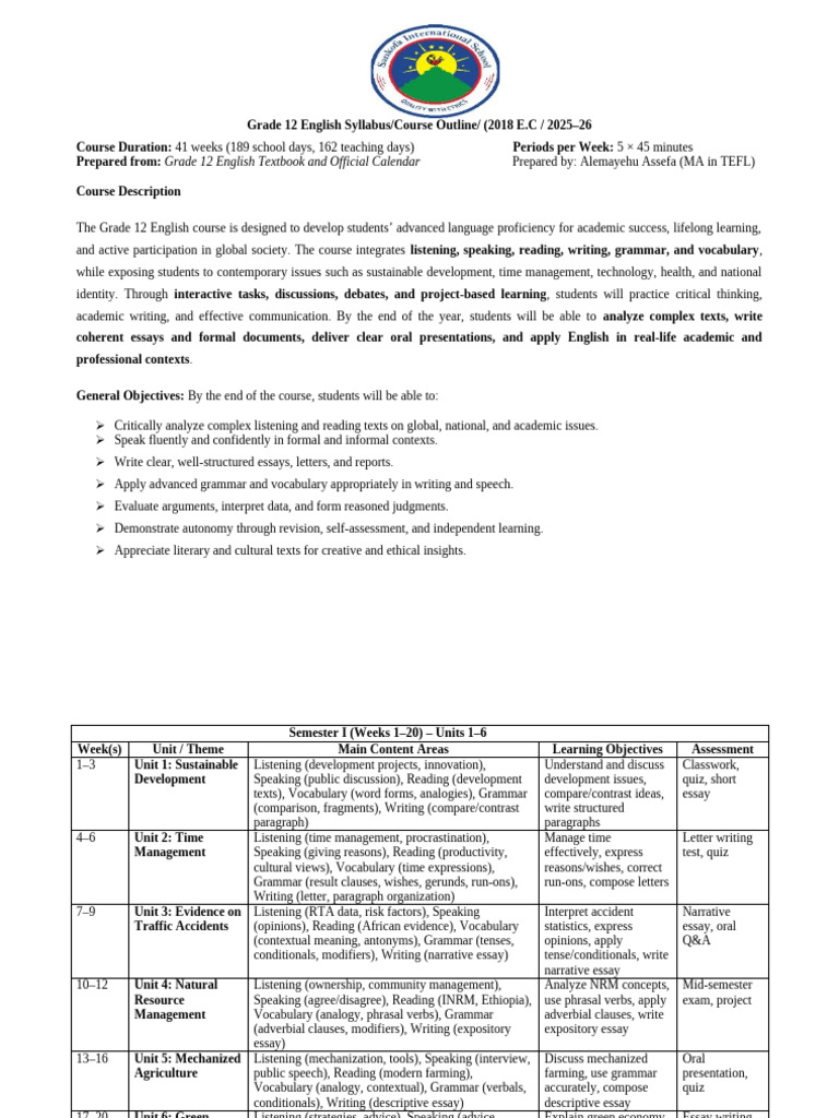 G12 English Syllabus For Students by Alex | PDF | Essays | Vocabulary