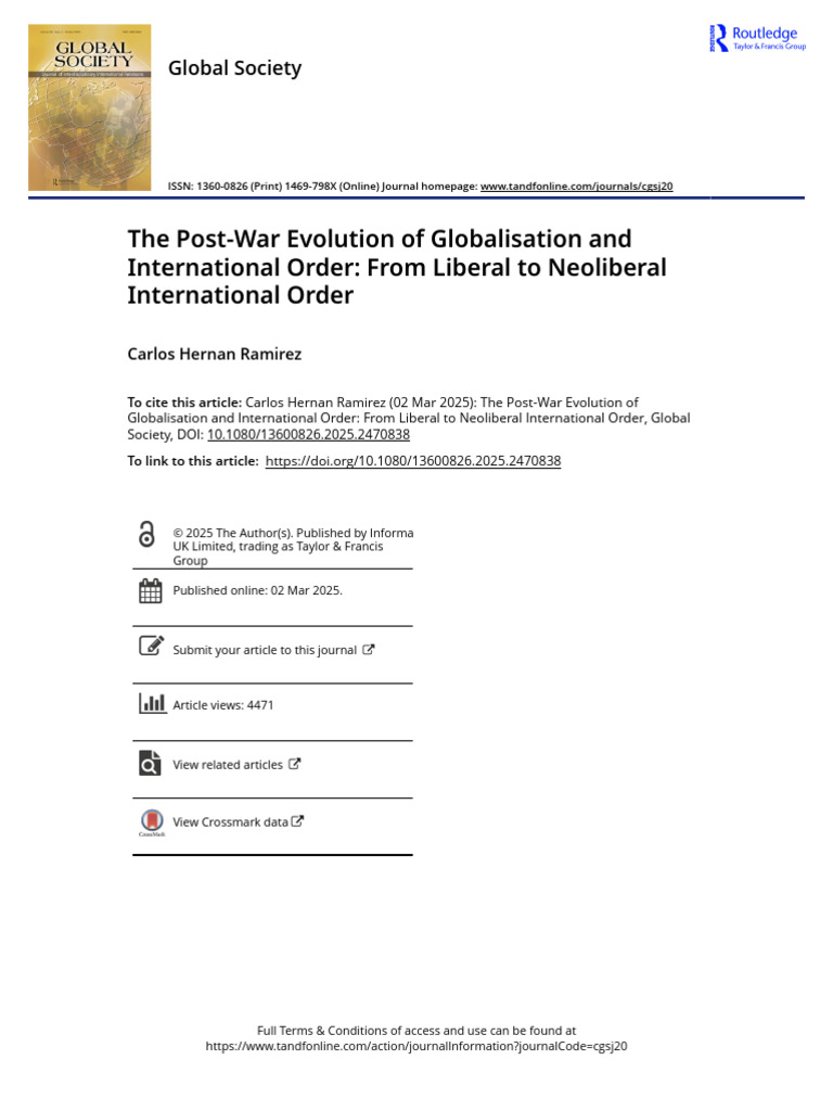The Post-War Evolution of Globalisation and International Order From ...