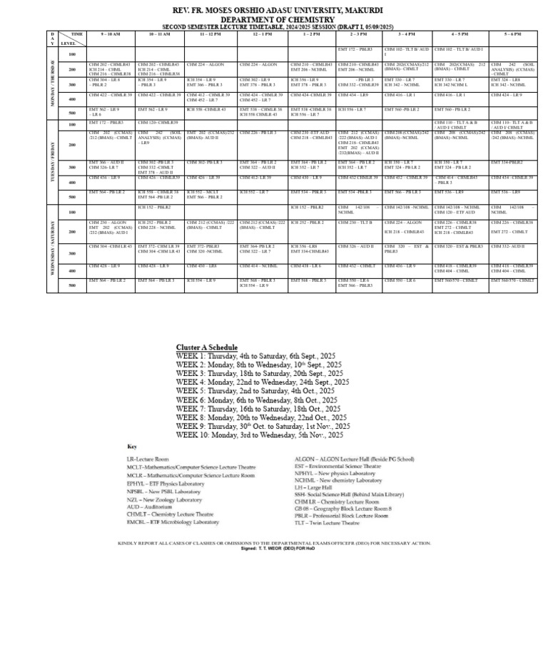 Dept. Ss Lecture Time Table 2024-2025 Session (Draft I Copy) | PDF