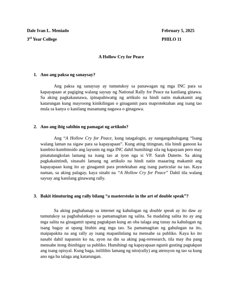 A Hollow Cry For Peace | PDF