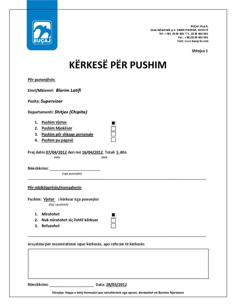 Kerkese Per Pushim | PDF