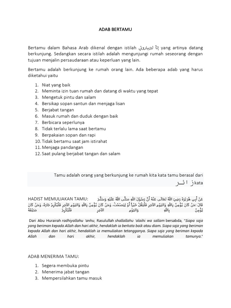Aa Kelas 5 - Adab Bertamu | PDF