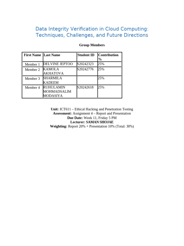 Data Integrity in Cloud Computing | PDF | Cloud Computing | Internet Of ...